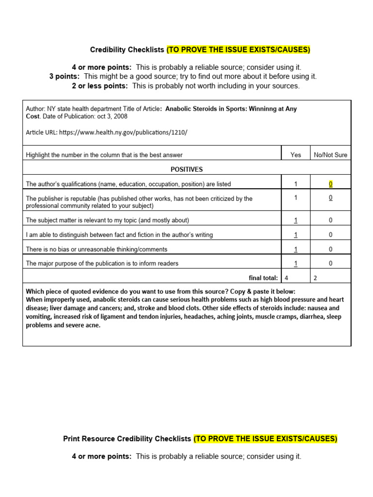 Credibility Checklist and Research (Problem Solution) 1 | PDF | Doping In Sport | Bias