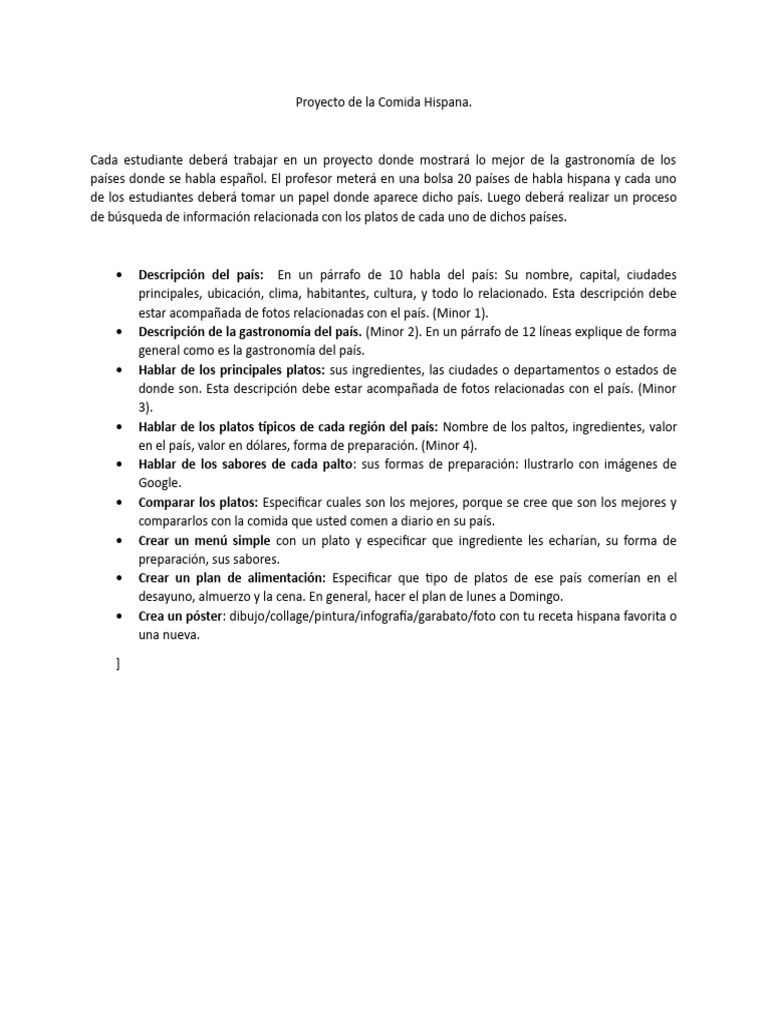 Proyecto sobre Comida Hispana | PDF | Estudios de idiomas extranjeros ...