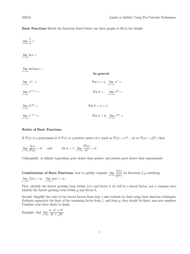 Limits at Infinity Pre Calculus | PDF | Arithmetic | Analysis