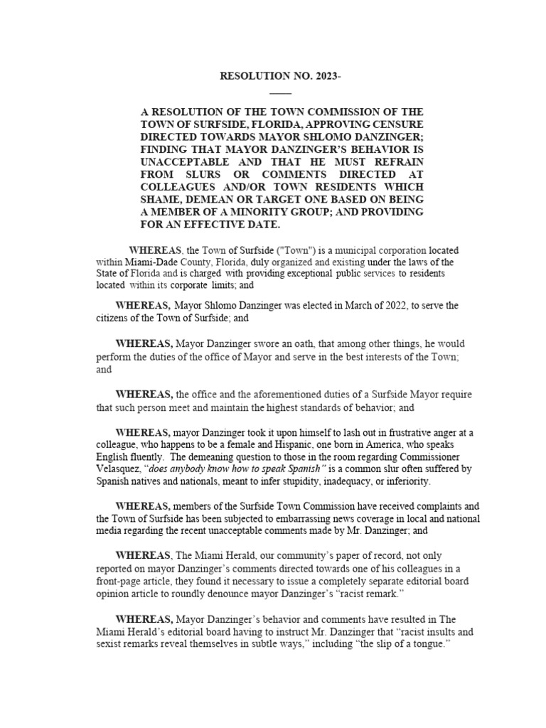 Resolution Censure - Shlomo Danzinger | PDF | Government | Justice