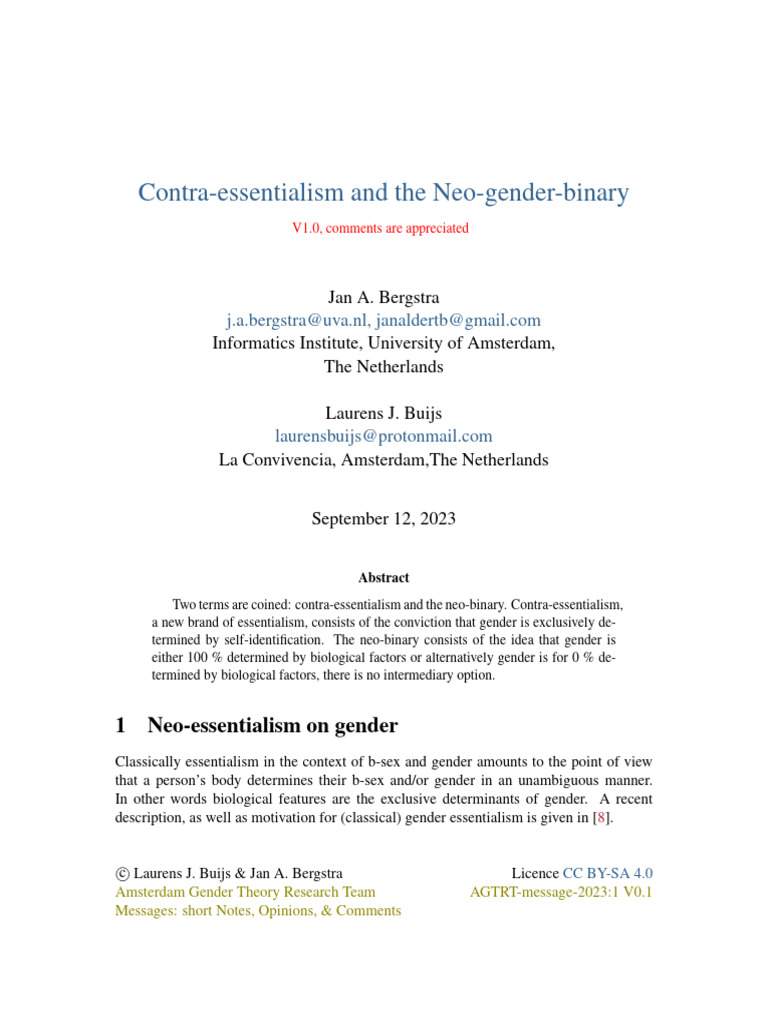 Contra-Essentialism and The Neo-Gender-Binary | PDF | Gender | Gender Studies