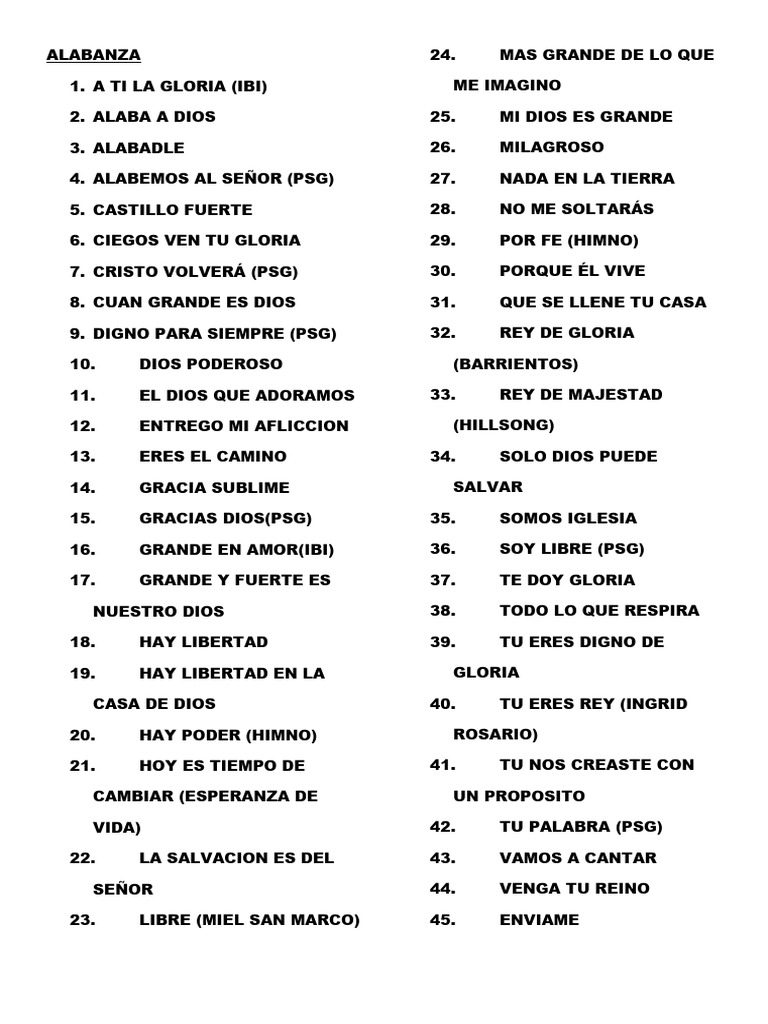 Lista de Canciones de Alabanza Cristiana | PDF | Religión y espiritualidad
