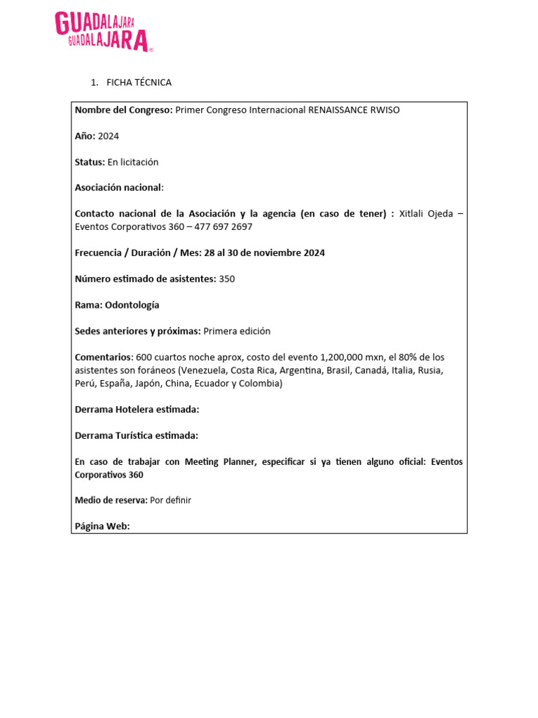 Ficha Técnica de Evento | PDF