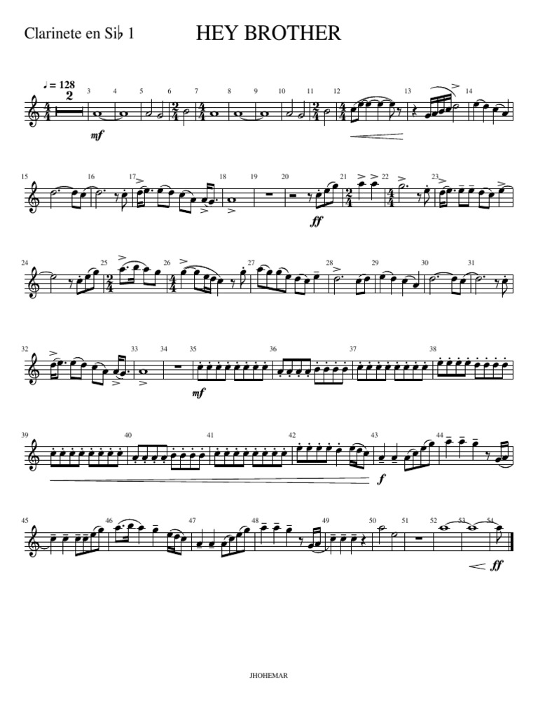 HEY BROTHER-Clarinete en Sib 1 | PDF