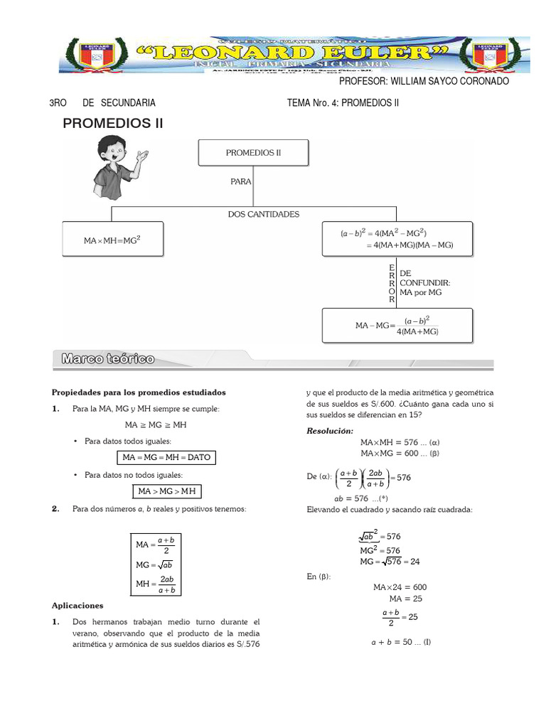 3ro - 4 - de Sec - Promedios Ii | PDF | Matemática Elemental | Matemáticas