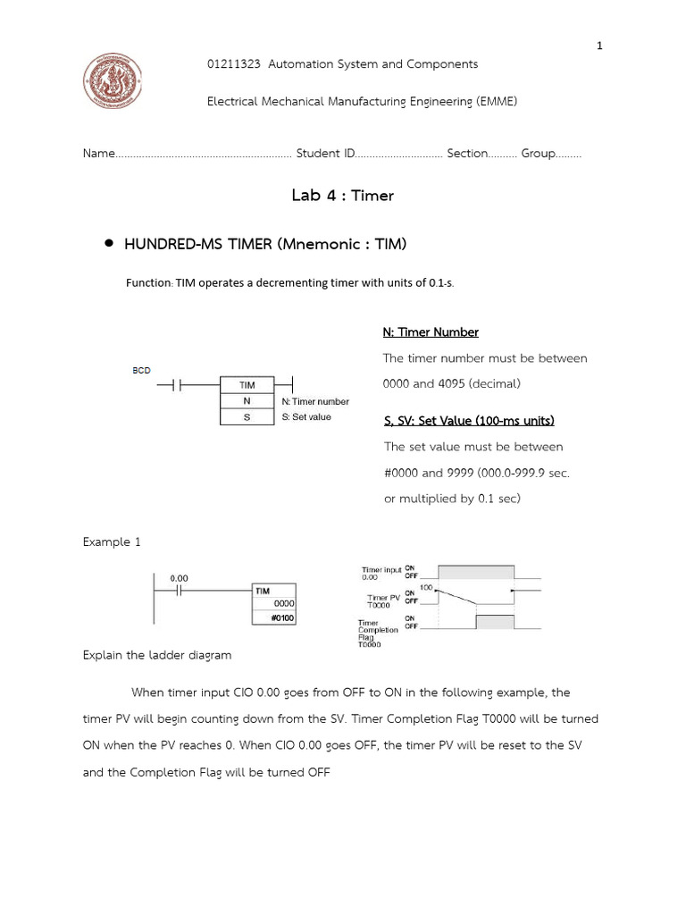 Lab 4 TIMERS - 2022 | PDF | Automation | Timer