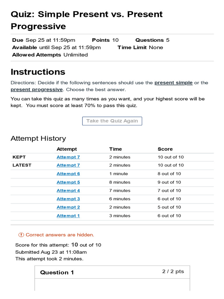 Quiz - Simple Present vs. Present Progressive - English For Career ...