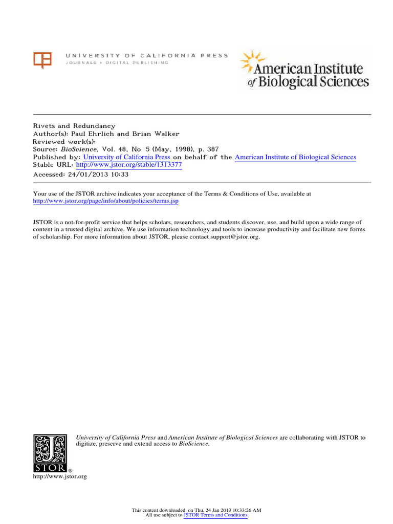 Ehrlich & Walker 1998 Rivets and Redundancy | PDF | Biodiversity ...