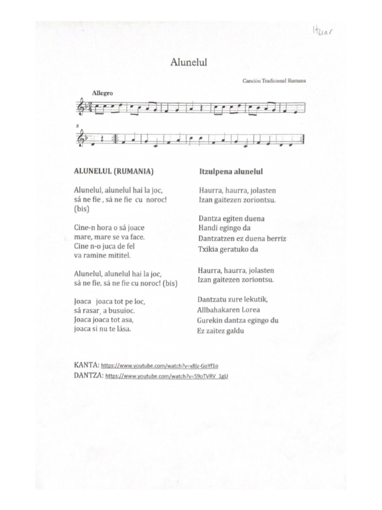 Alunelul - Partitura Eta Letra | PDF