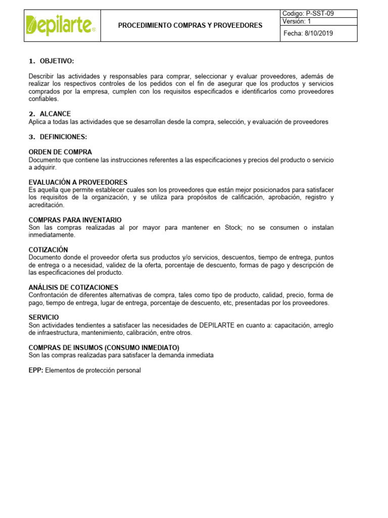 P-SST-09 Procedimiento de Compras | PDF | Calidad (comercial) | Business