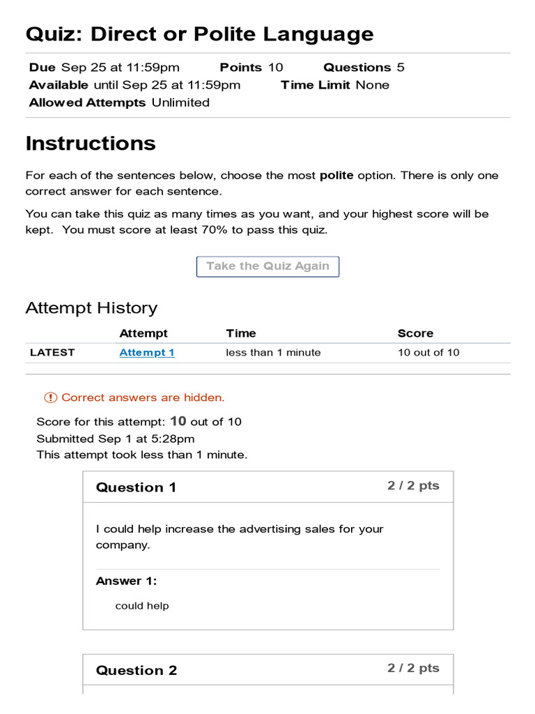 Quiz - Direct or Polite Language - English For Career Development ...