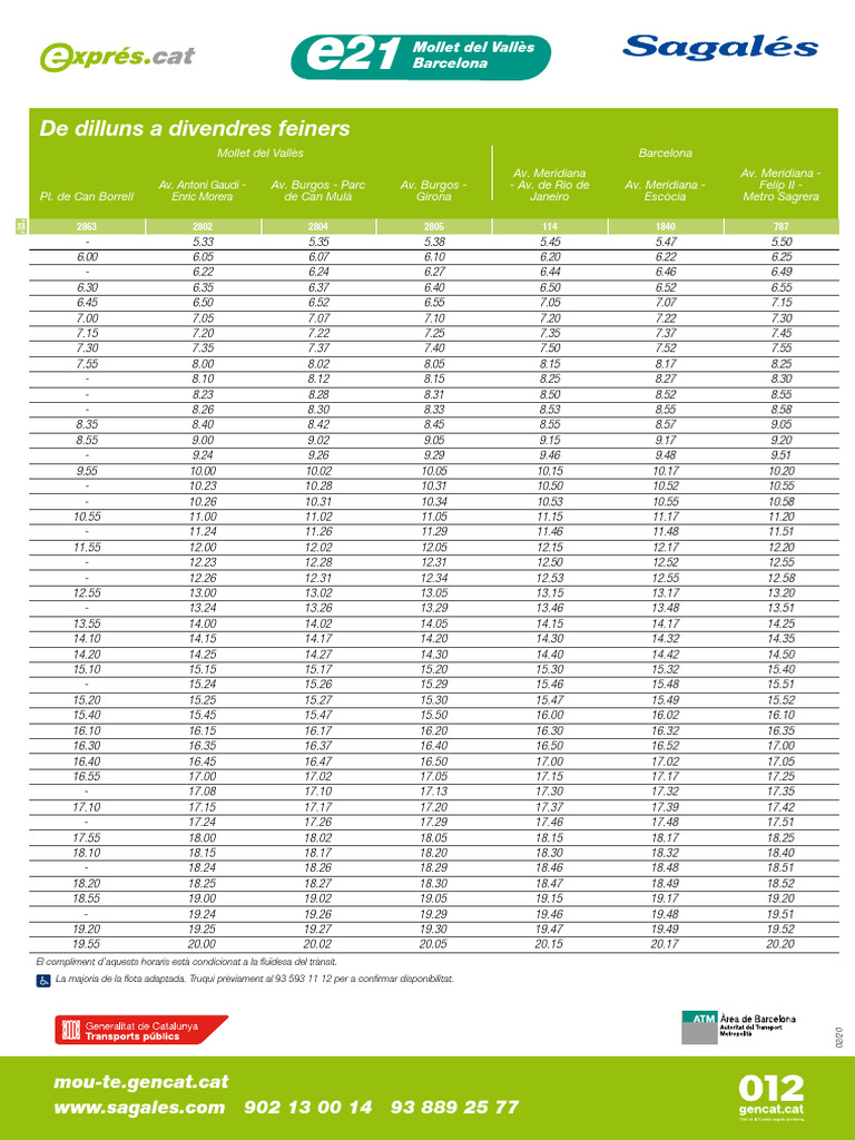 Horarios del Bus E21 Mollet-Barcelona | PDF
