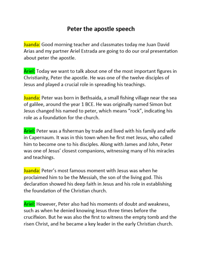 Peter The Apostle Speech | PDF | Saint Peter | Jesus