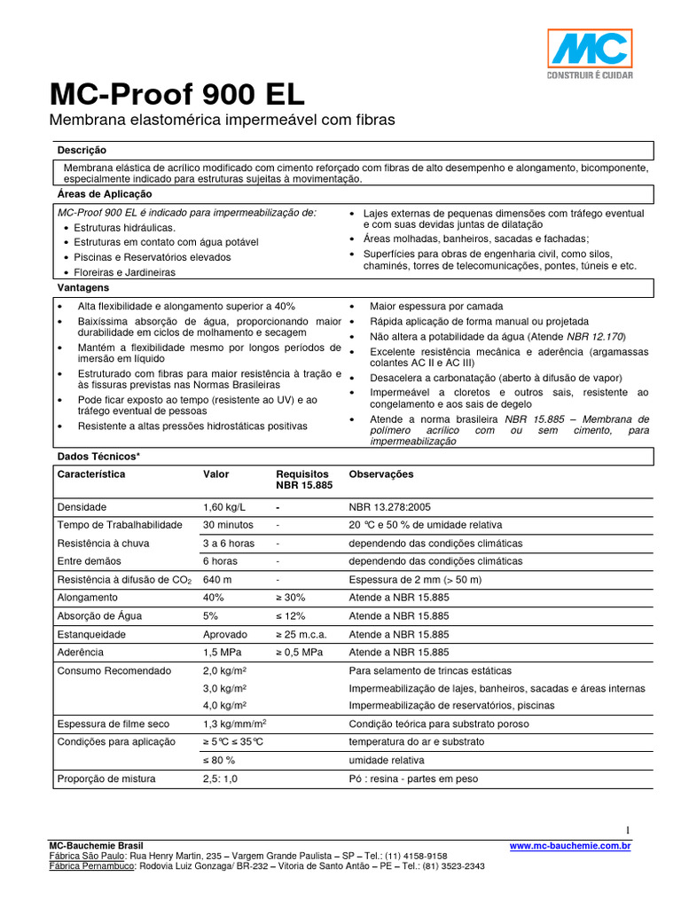 MC-Proof 900 EL | PDF | Argamassa (alvenaria) | Umidade