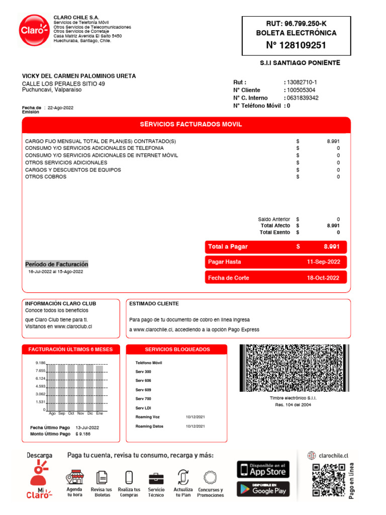 Boleta Claro | PDF | Tecnología móvil | Telecomunicaciones móviles