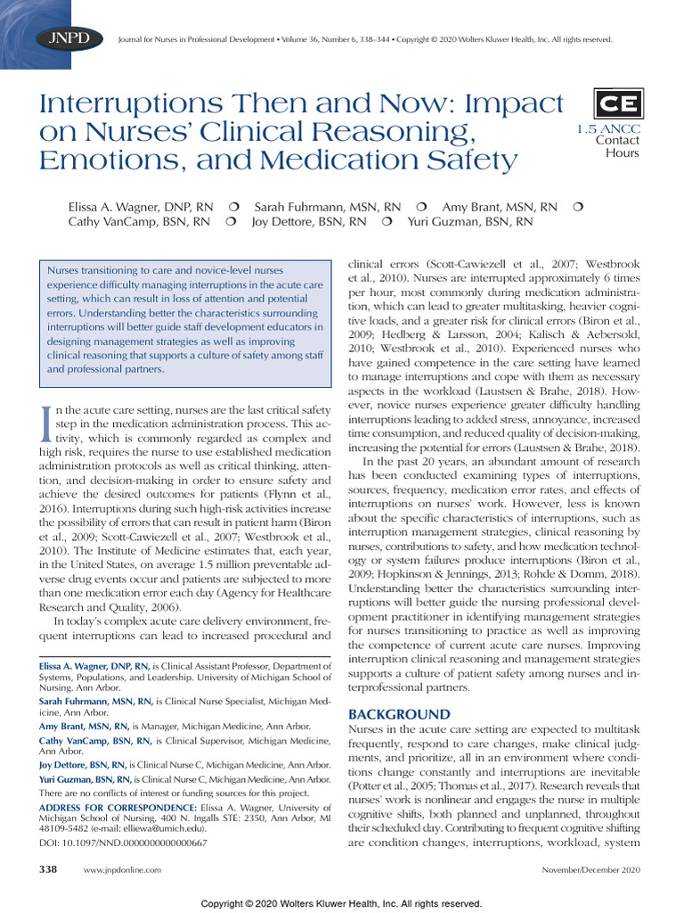 Interruptions Then and Now - Impact On Nurses' Clinical Reasoning ... Interruptions Then and Now - Impact On Nurses' Clinical Reasoning ...