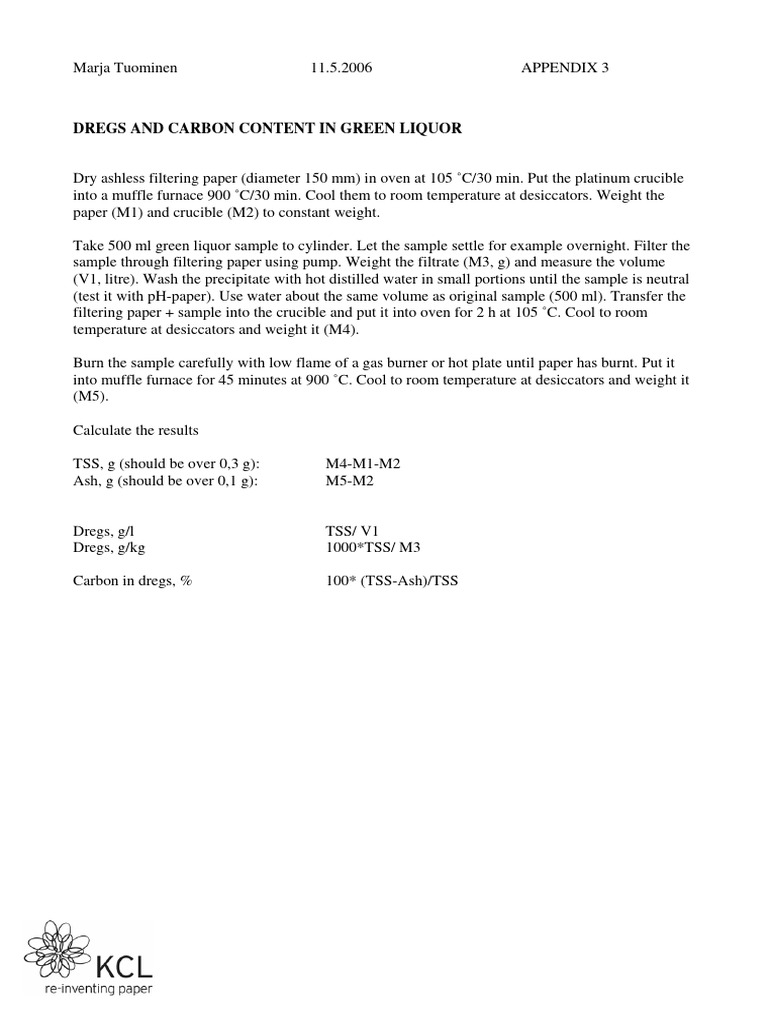 Dregs and Carbon Content in Green Liquor | PDF