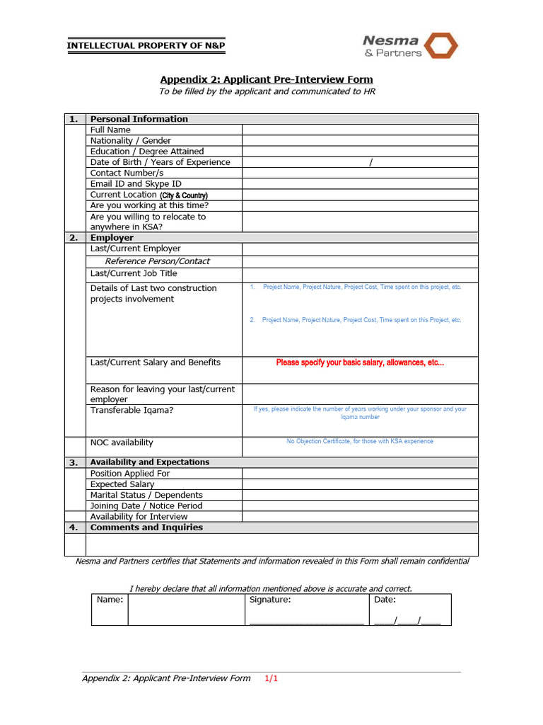 Appendix 2 Pre Interview Form | PDF