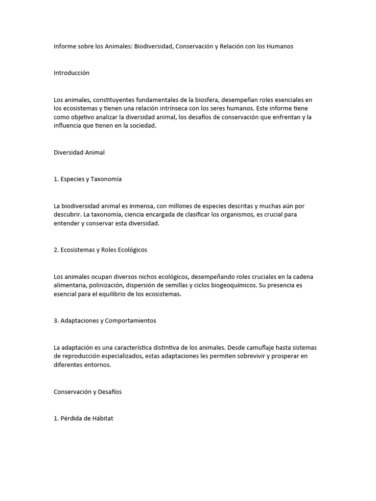 Informe Sobre Los Animales | PDF | Biodiversidad | Ecosistema