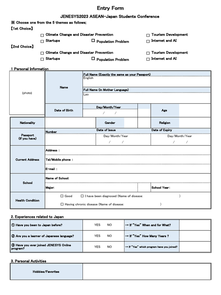 【Entry Form】 ASEAN-Japan Students Conference.xlsx - Sheet1 | PDF