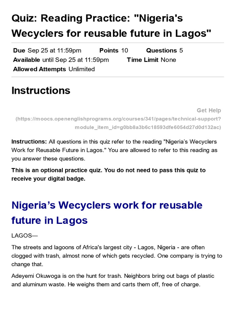 Lagos Recycling Quiz | PDF | Recycling | Economy And The Environment