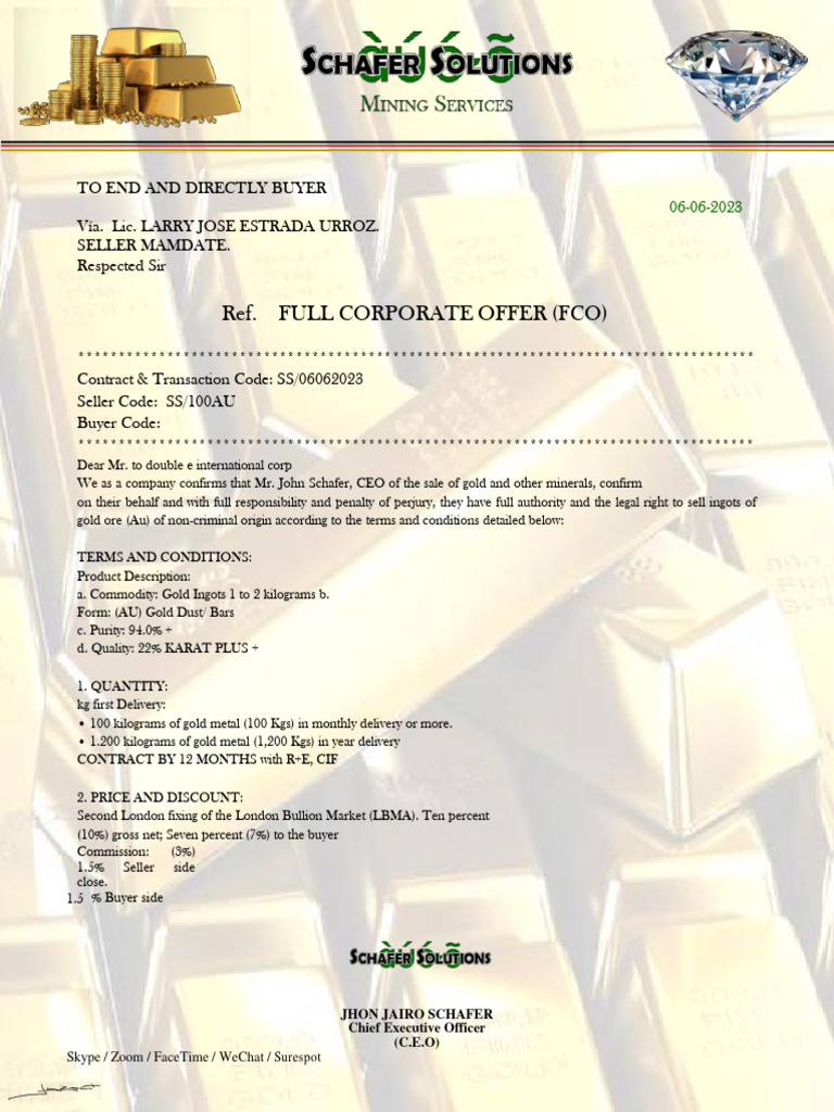 FCO GOLD Purity 94% 100k Month 10% 7 Clos 1,5 LF - HI | PDF | Letter Of ...