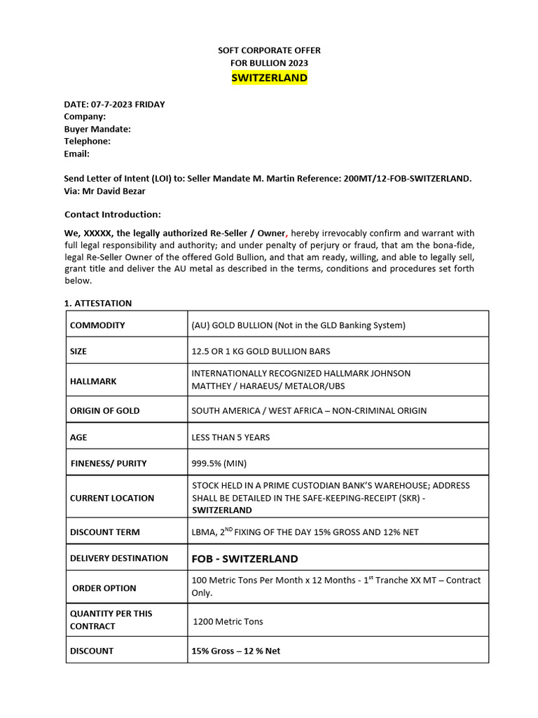 SCO GOLD HALLM SWITZERLAND-FOB-100MT 15% 12 Clos 1,5 LF - HI | PDF | Payments | Banks
