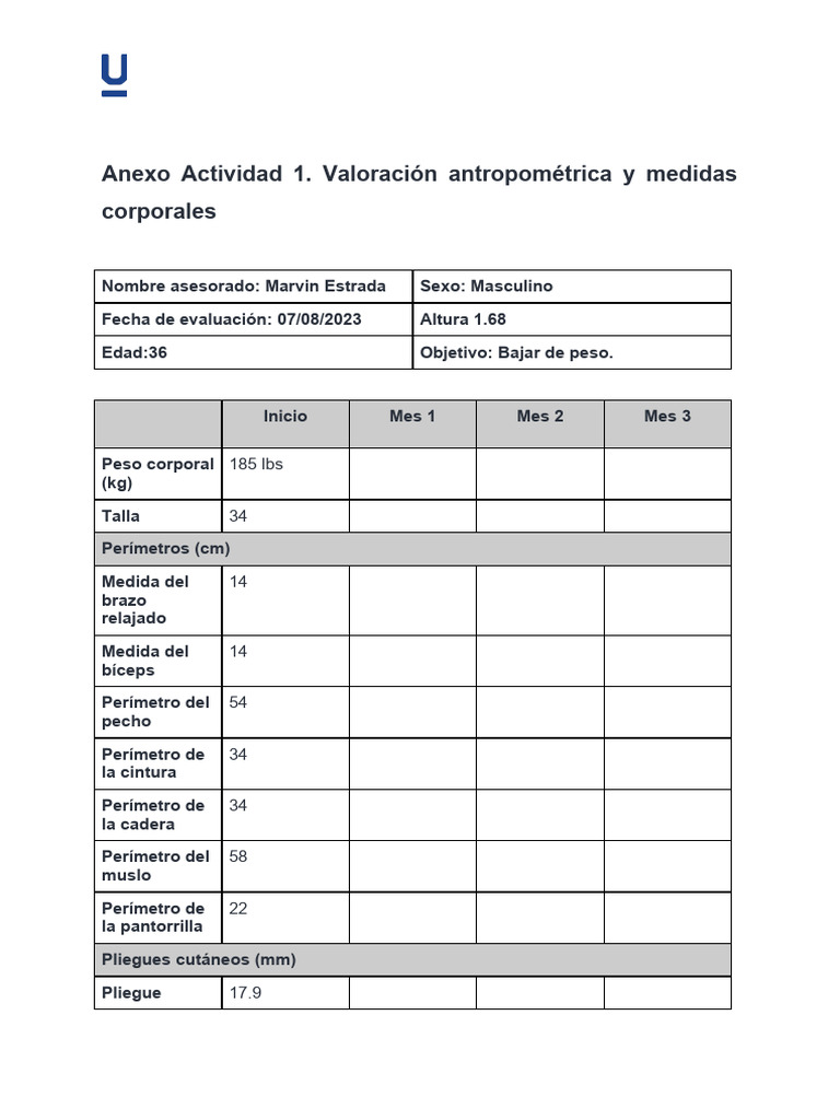 Valoración Antropométrica y Medidas Corporales | PDF
