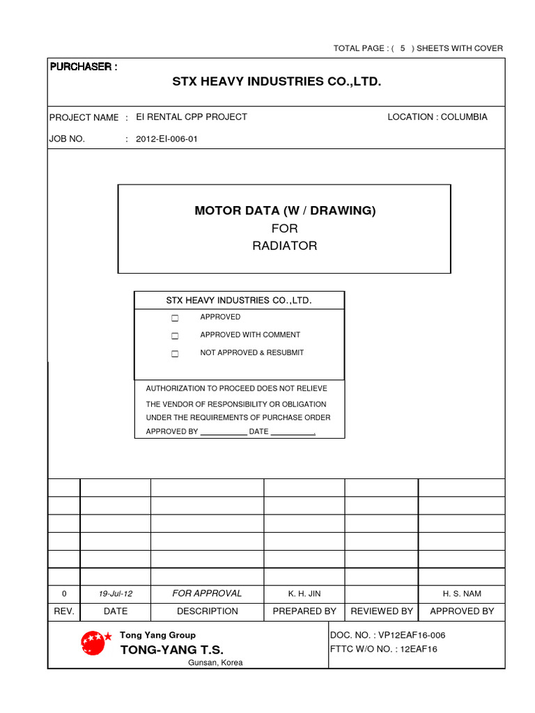 Electric Motor Specification For Radiator Fan | PDF | Electric Motor ...