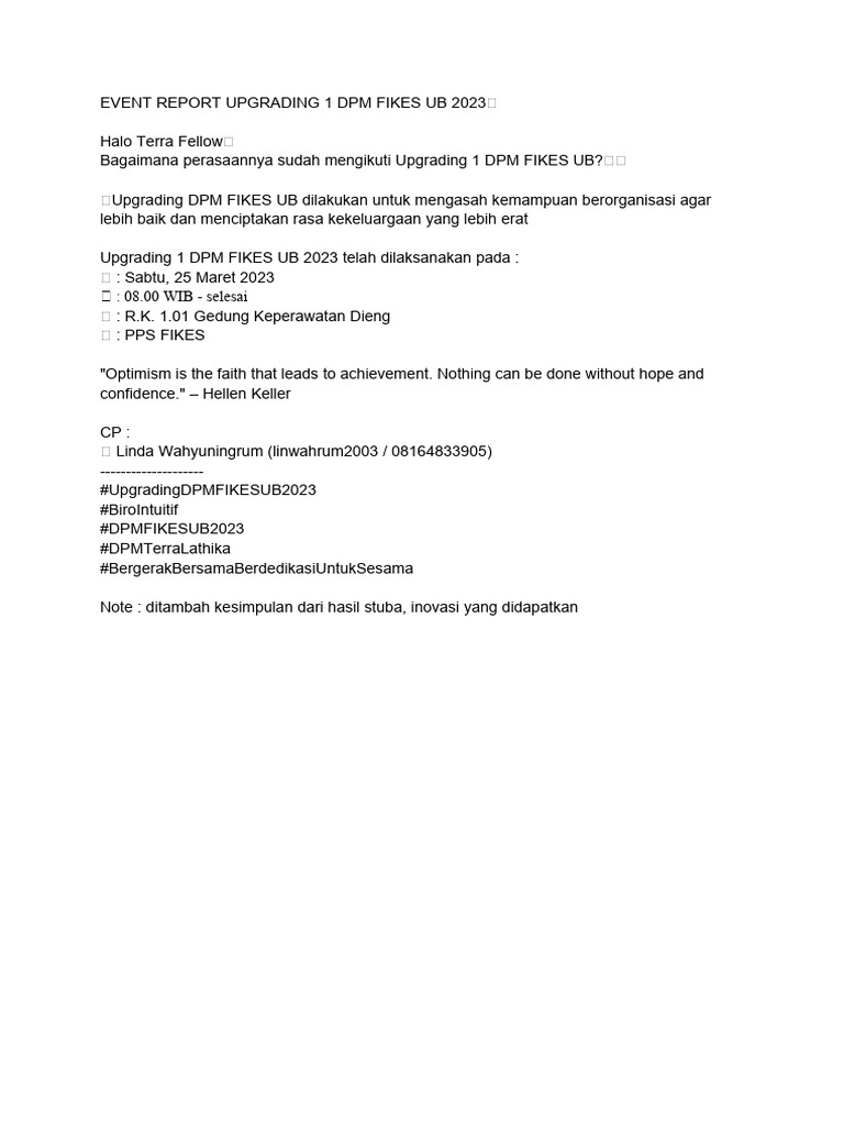 Live Report Upgrading DPM FIKES UB 2023 | PDF