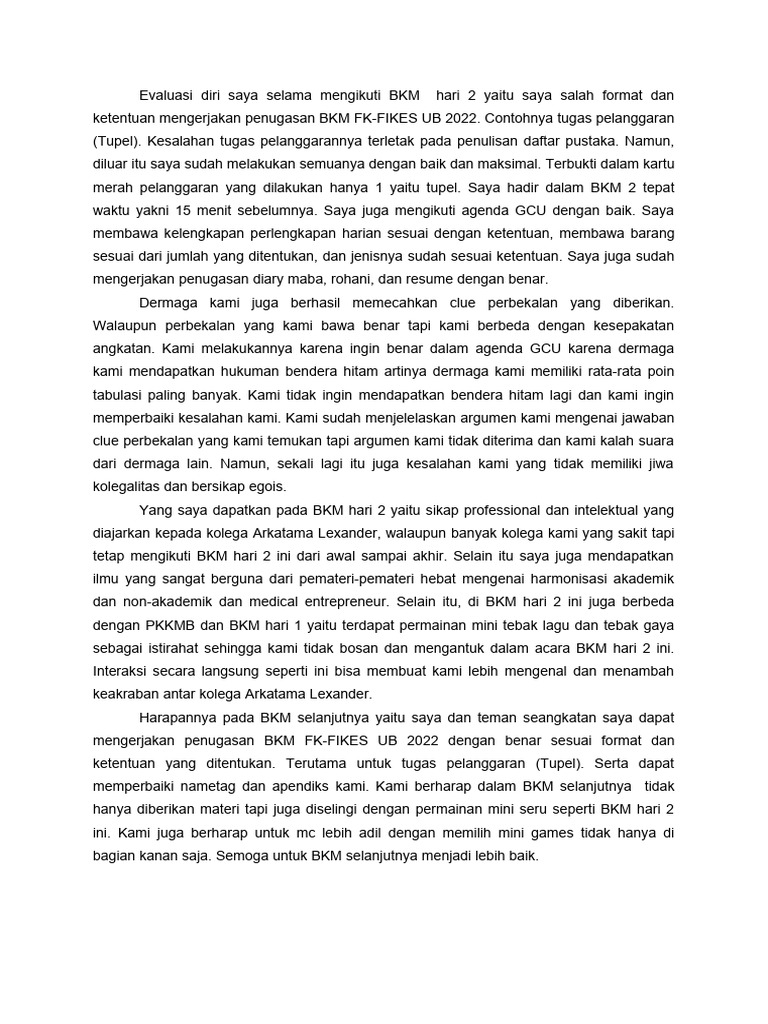 Evaluasi BKM FK-FIKES UB Hari 2 | PDF
