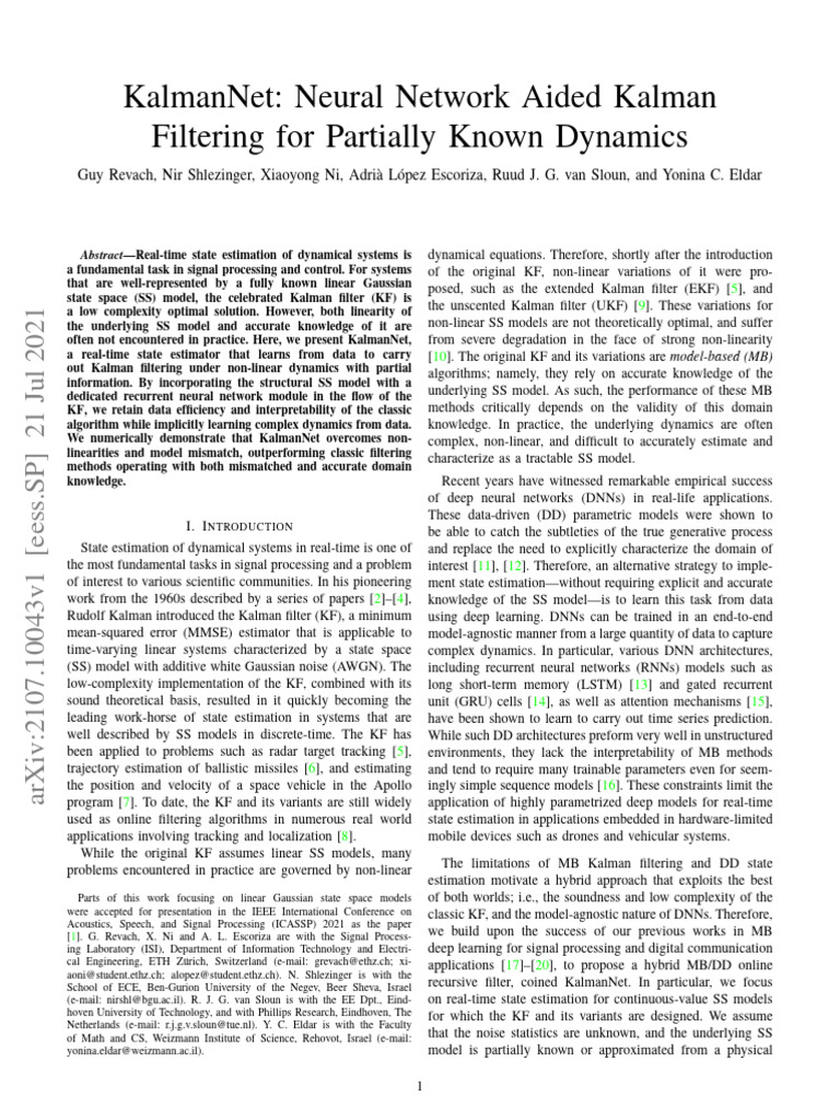 KalmanNet Neural Network Aided Kalman | PDF | Kalman Filter | Deep Learning