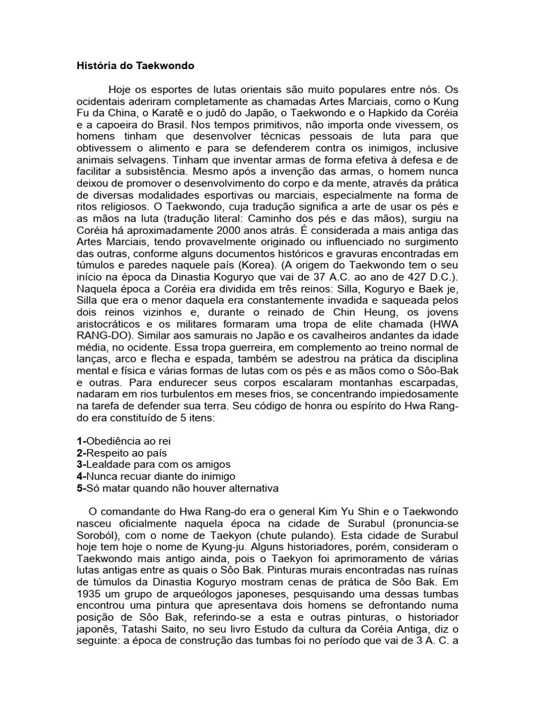 História Do Taekwondo | PDF | Taekwondo | Karatê