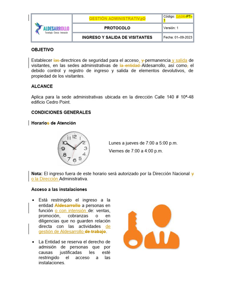 Protocolo - Ingreso y Salida | PDF