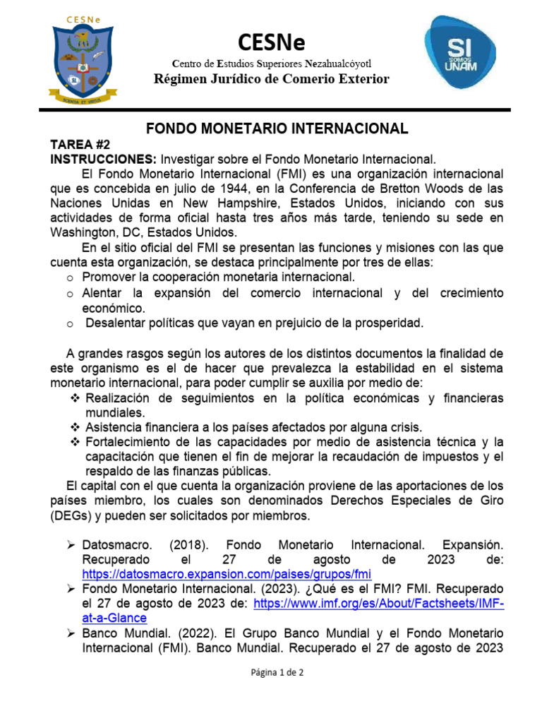 Tare FMI | PDF | Fondo Monetario Internacional | Banco Mundial