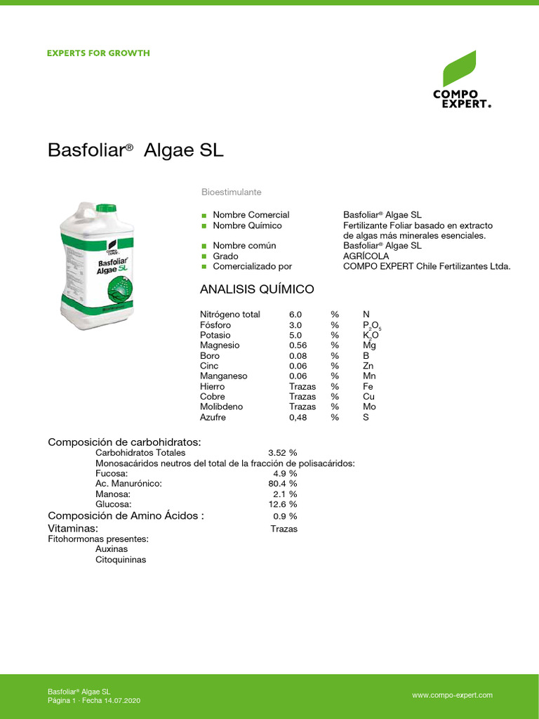 FT Basfoliar Algae SL | PDF | Fertilizante | Hormona Vegetal