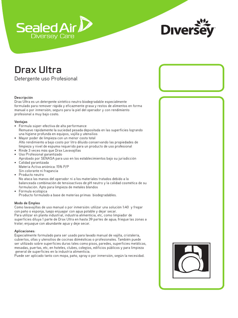 Drax Ultra: Detergente Profesional Ecológico | PDF | Lavavajillas | Agua