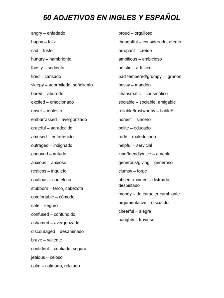 50 Adjetivos Pdf