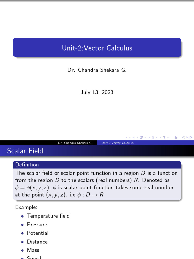 Vector Calculus - Lecture - 1 | PDF | Divergence | Gradient
