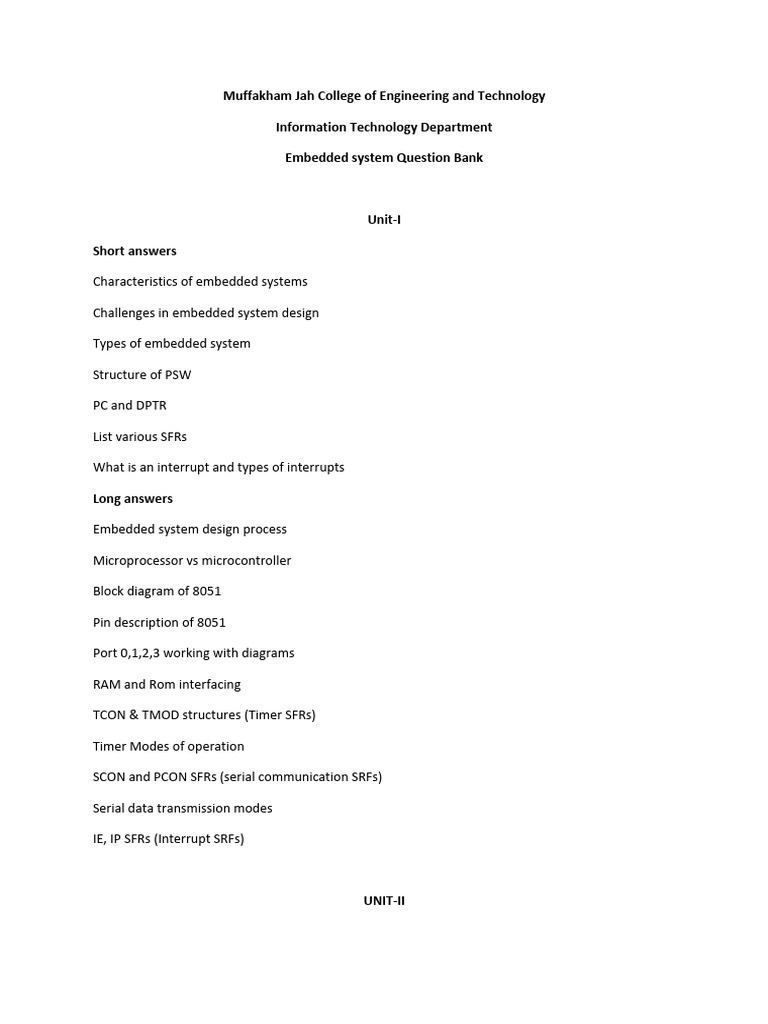 ES Question Bank | PDF | Embedded System | Central Processing Unit