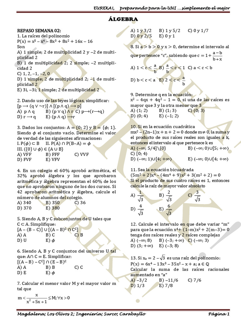 Copia de ALGEBRA - 02 - REPASO | PDF | Álgebra | Matemáticas