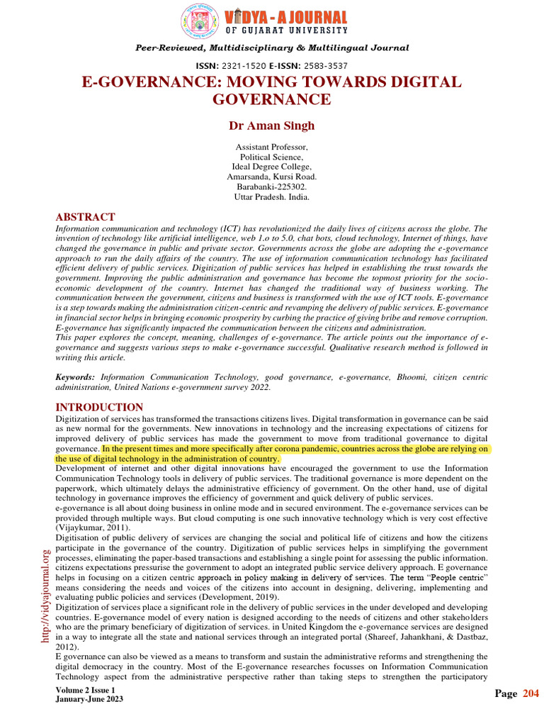 E-Governance Moving Towards Digital Governance | PDF | E Government | Governance