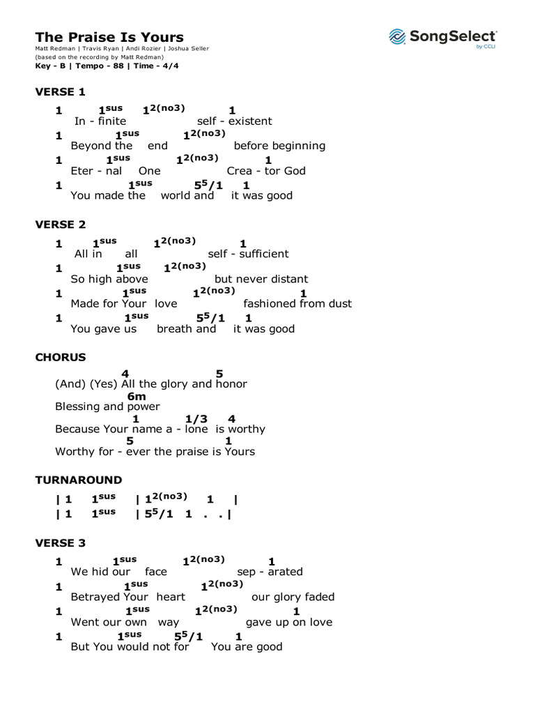 The Praise Is Yours-chords-B | PDF