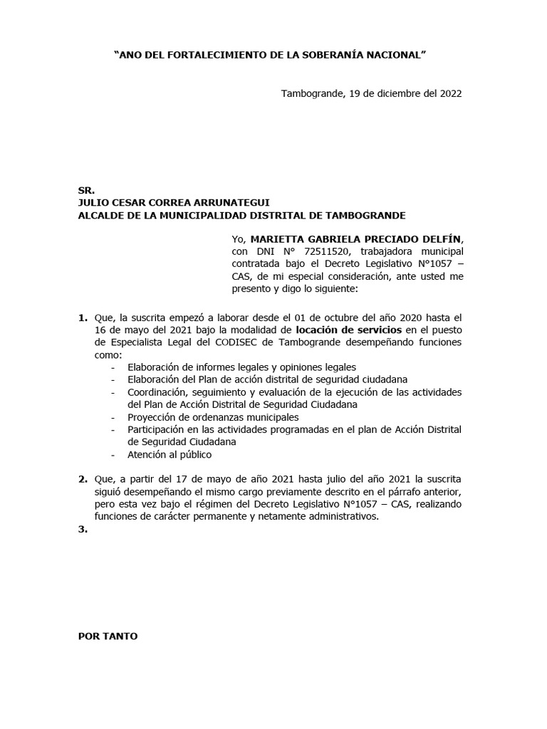 Solicito Se Tenga A Bien Lo Siguiente | PDF | Finanzas y dinero