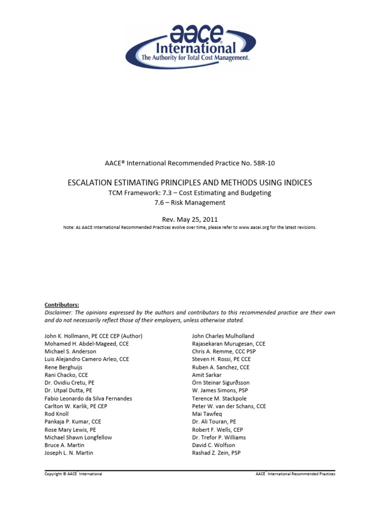 Escalation Estimating Principles and Methods Using Indices | PDF | Risk ...