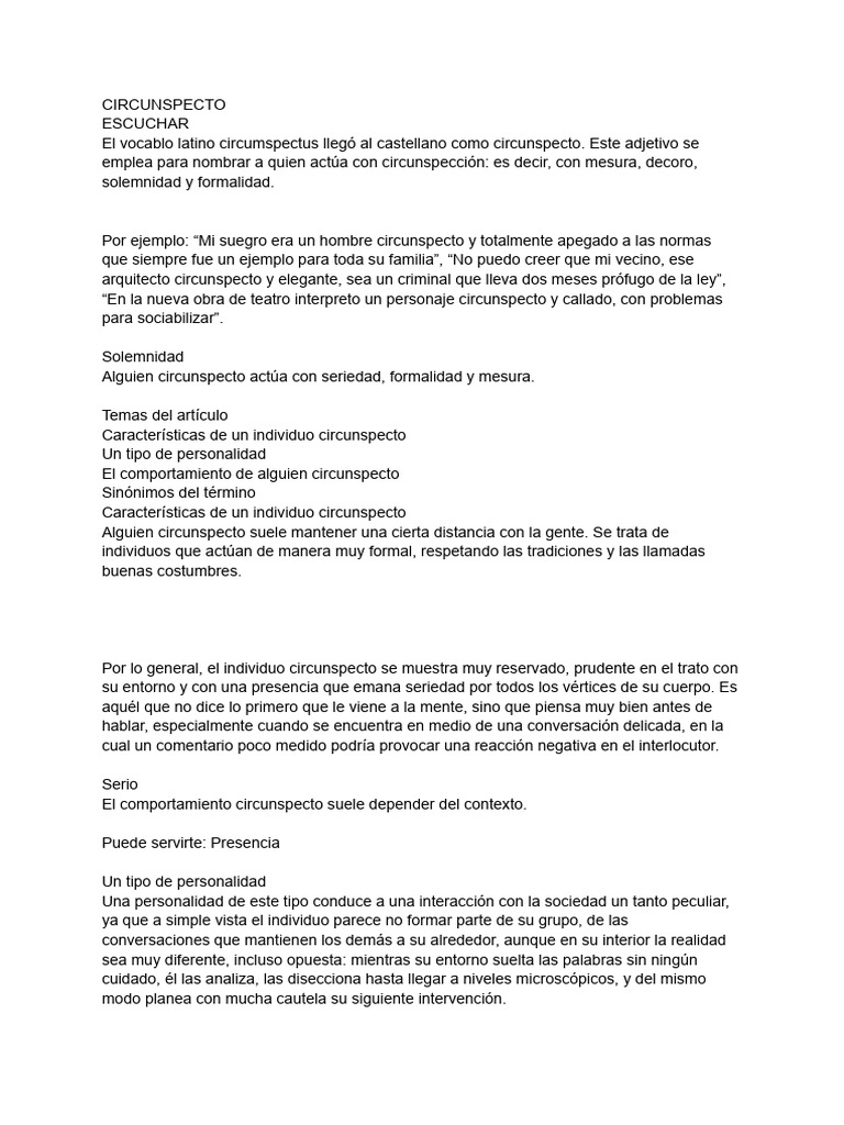 Circunspecto | PDF | Comportamiento | Sicología