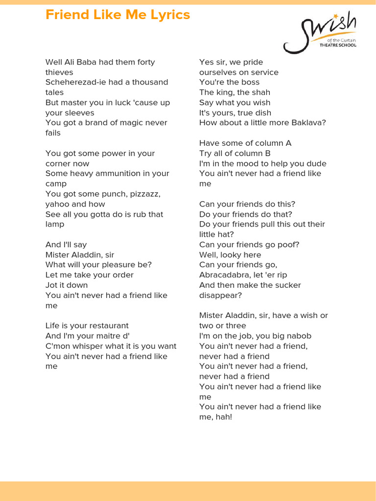 LYRICS - Friend Like Me | PDF