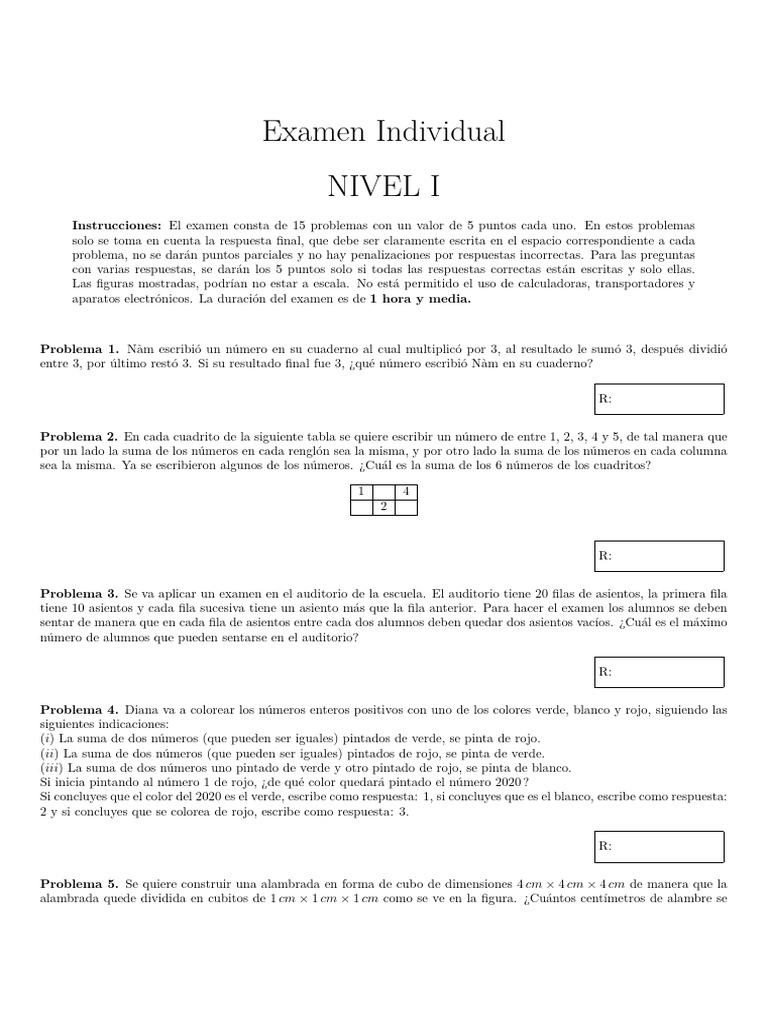 Ejercicios Olimpiada De Matematicas Pdf Matemáticas