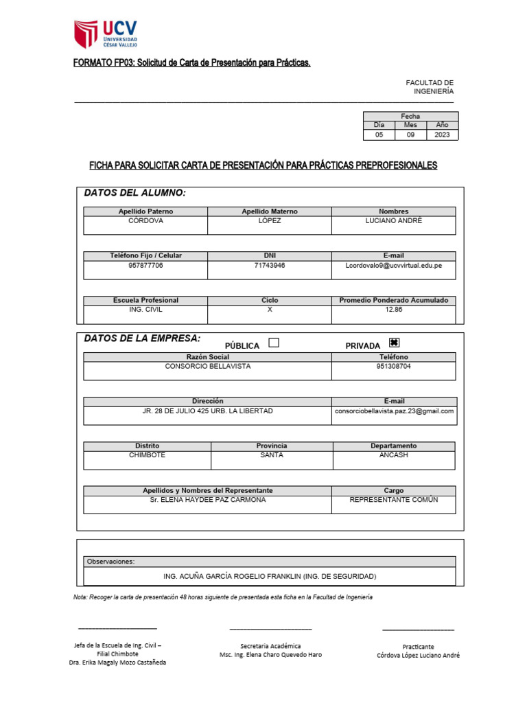 Formato FP03 - Solicitar Carta de Presentacion de PPF | PDF