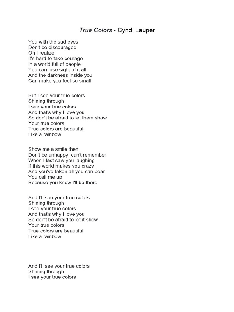 True Colors - Cyndi Lauper | PDF